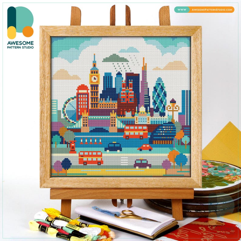 London, England, UK Cross Stitch Pattern and Kit: Modern Needlework Art ...