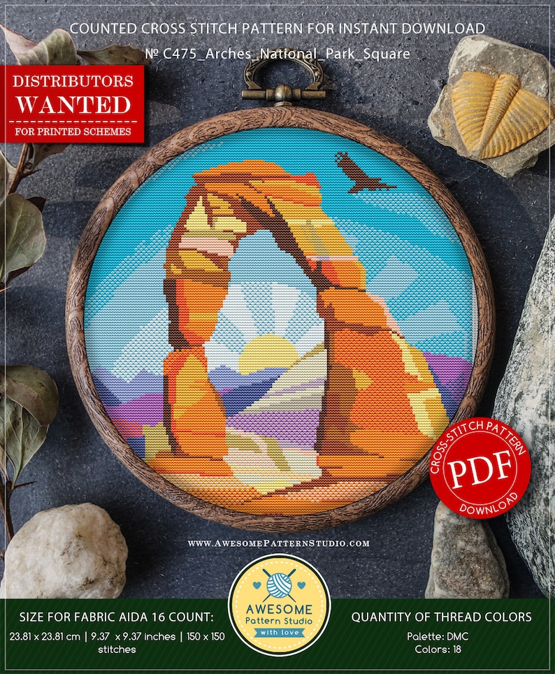 Arches National Park #P475 Embroidery Cross Stitch PDF Pattern Download ...