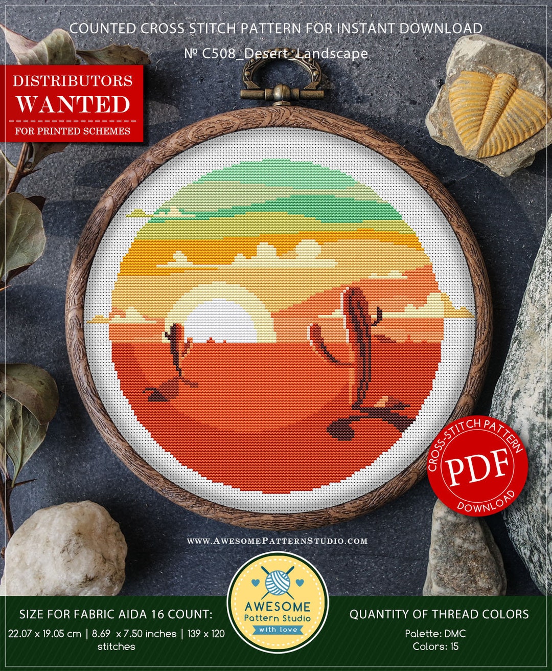 Desert Landscape #P508 Embroidery Cross Stitch Pattern Instant Download ...