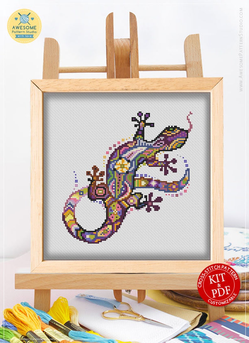 Mandala Lizard CS258 Counted Cross Stitch Pattern KIT and PDF | Etsy