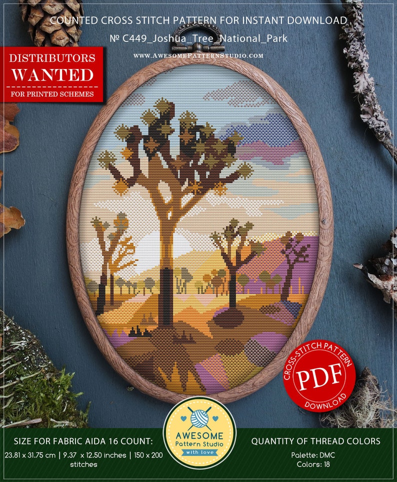 Joshua Tree National Park #P449 Cross Stitch Embroidery Pattern ...