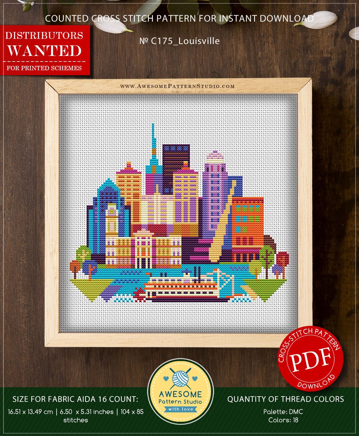 Louisville #P175 Embroidery Cross Stitch PDF Pattern Download ...