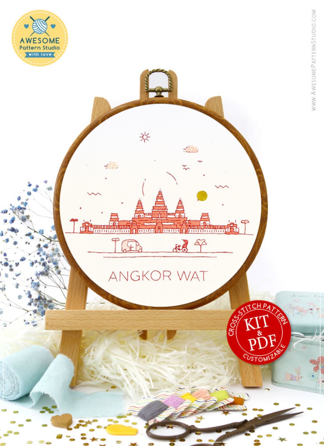 Angkor Wat, Cambodia Embroidery Kit and Pattern - 3D Embroidery Art for ...