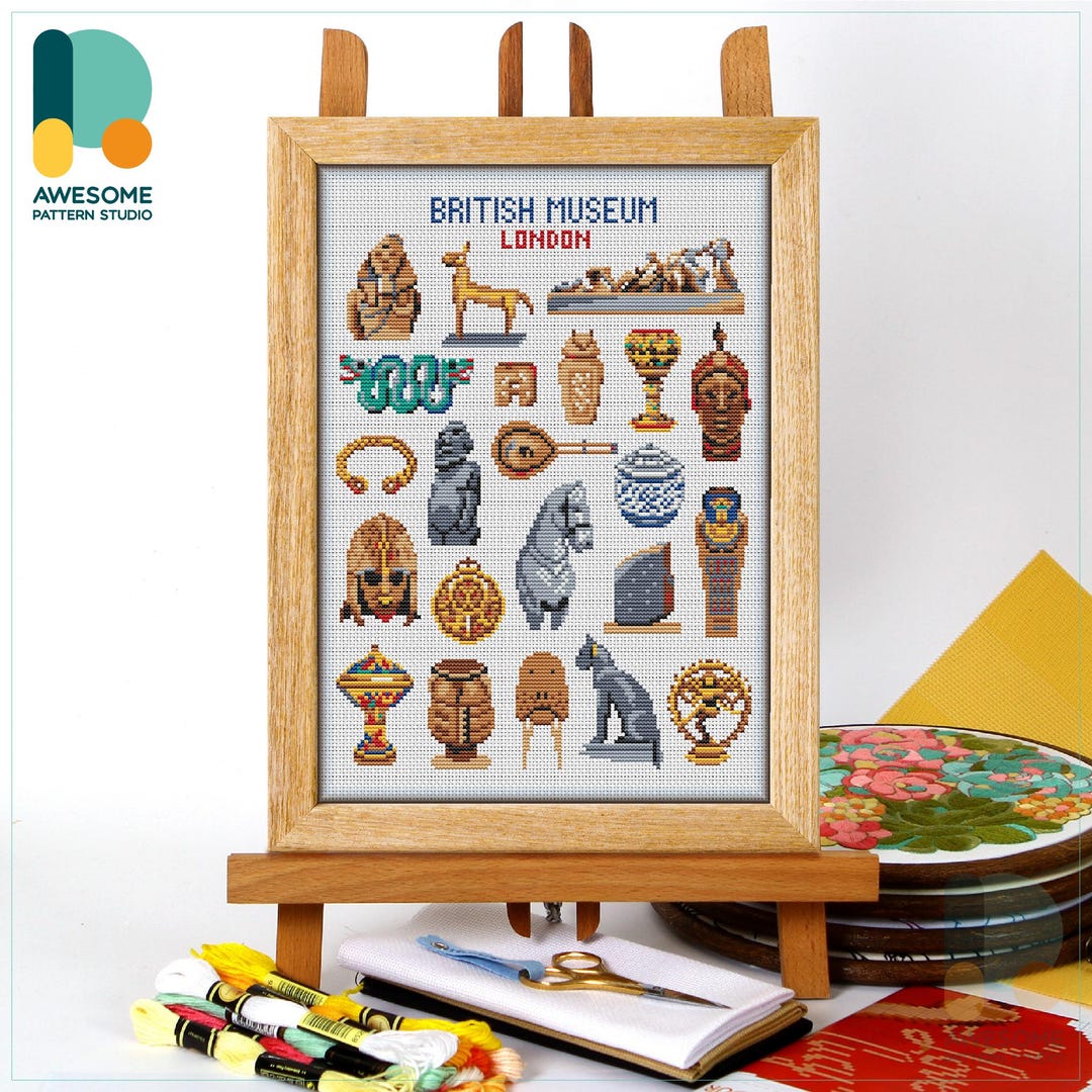 British Museum Artifacts Cross Stitch Pattern & Kit - Modern Cross ...