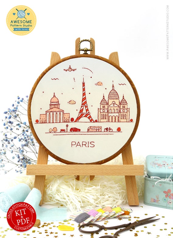 Paris France EM182 Embroidery Pattern KIT and PDF Adult | Etsy