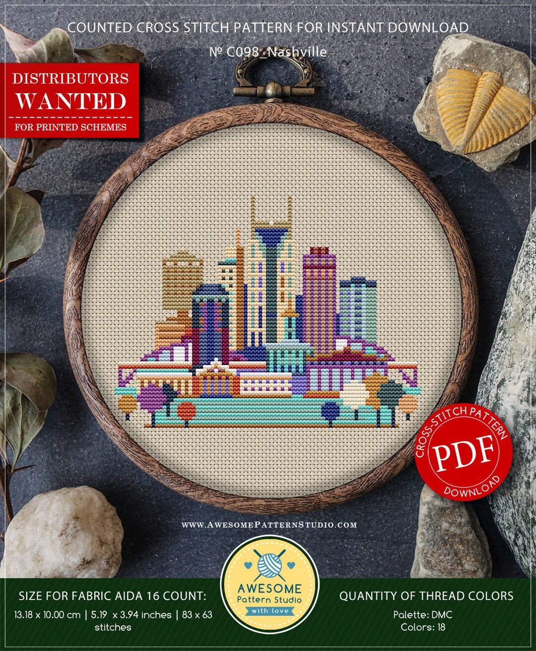 Nashville #P098 Embroidery Cross Stitch Pattern Instant Download ...