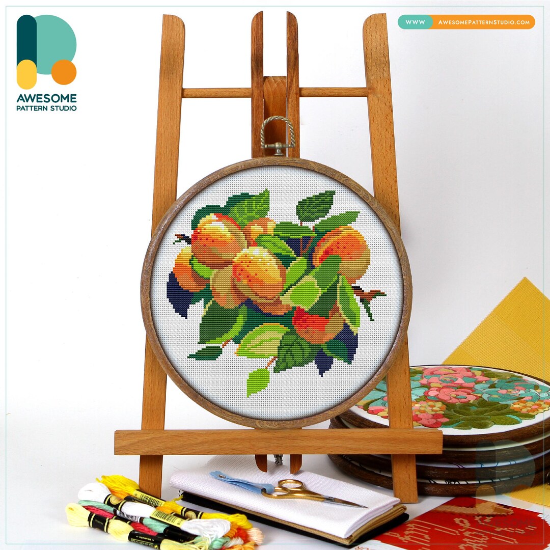 Apricot Branch Cross Stitch Pattern and Kit: Modern Needlework Art for ...