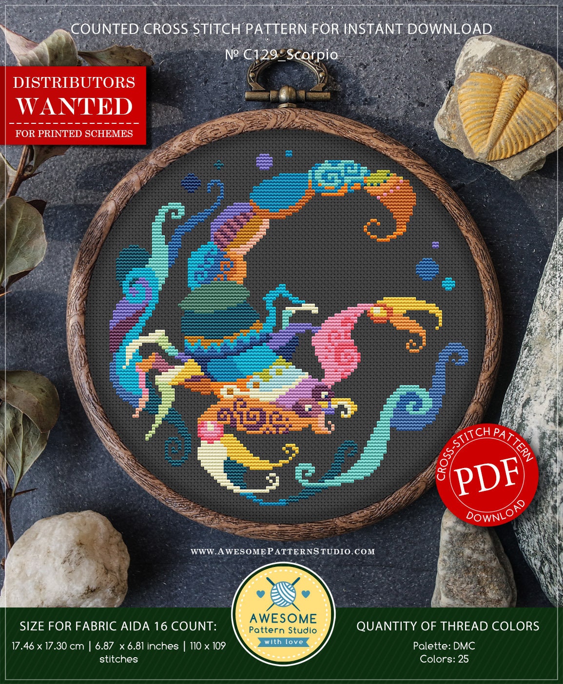 Scorpio P129 Cross Stitch Embroidery Pattern Download - Etsy UK