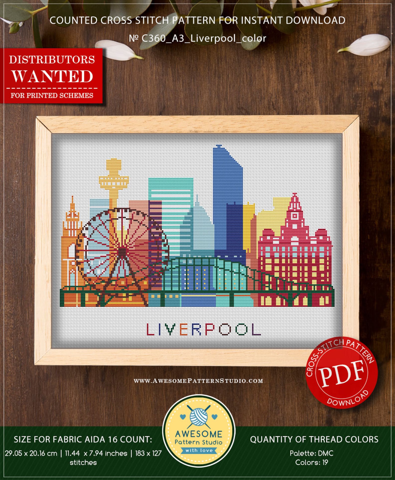 A3 Liverpool Color P360 Cross Stitch Embroidery Pattern - Etsy
