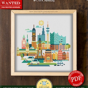 Hamburg, Germany #P1014 Cross Stitch Pattern Embroidery Pattern ...