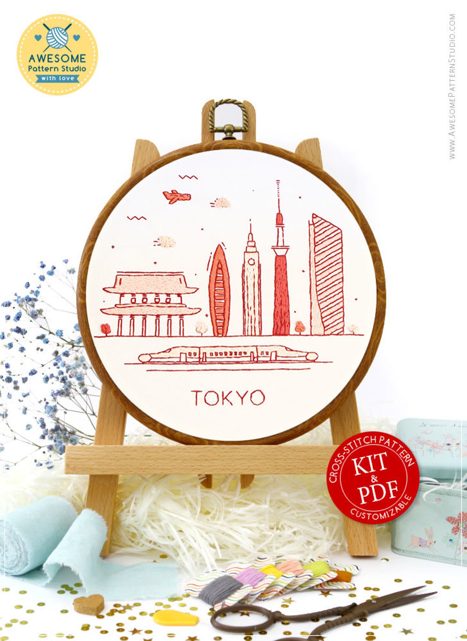 Tokyo Japan Embroidery EM169 Embroidery Pattern KIT and PDF - Etsy