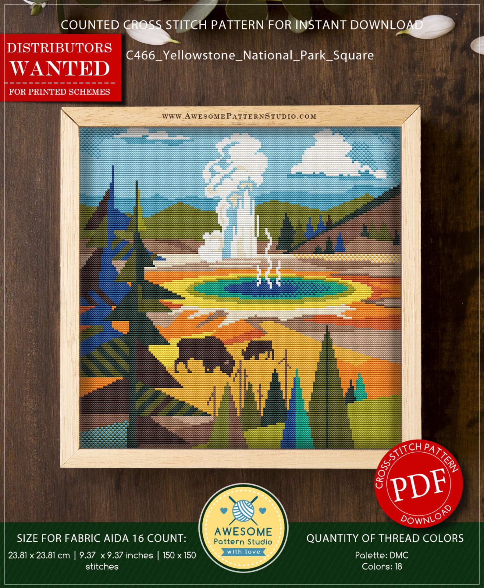Yellowstone National Park #P466 Cross Stitch Embroidery Pattern ...