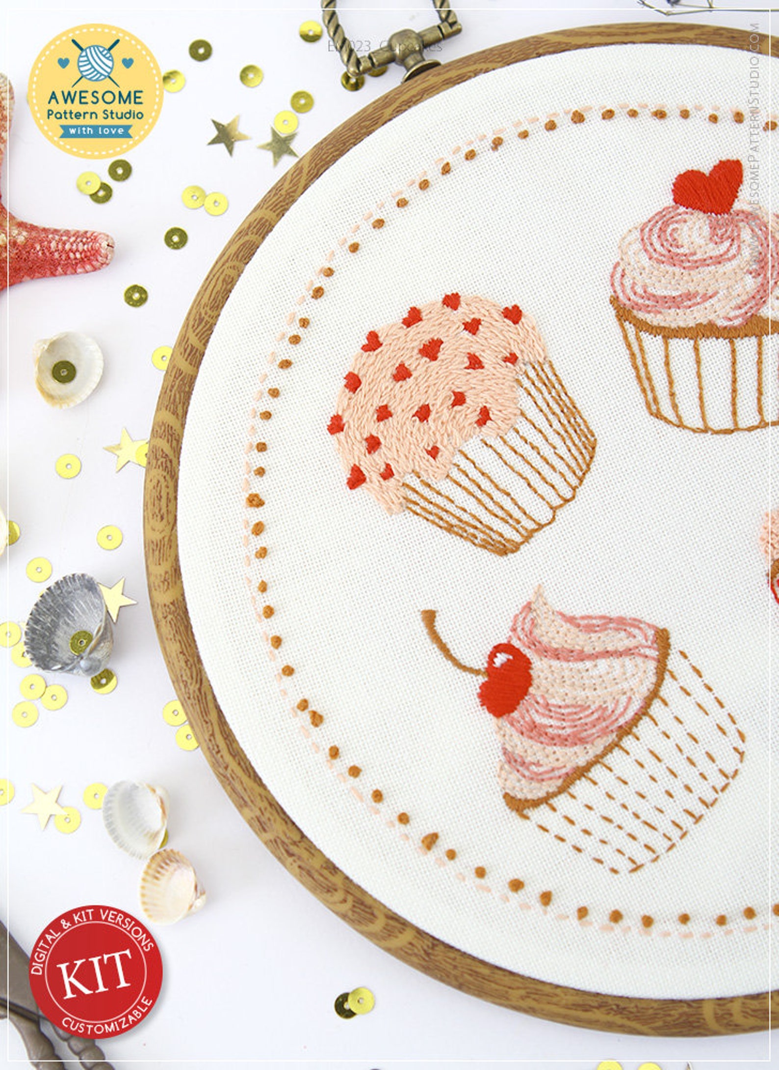 Cupcakes Embroidery EM023 Embroidery Pattern KIT and PDF | Etsy