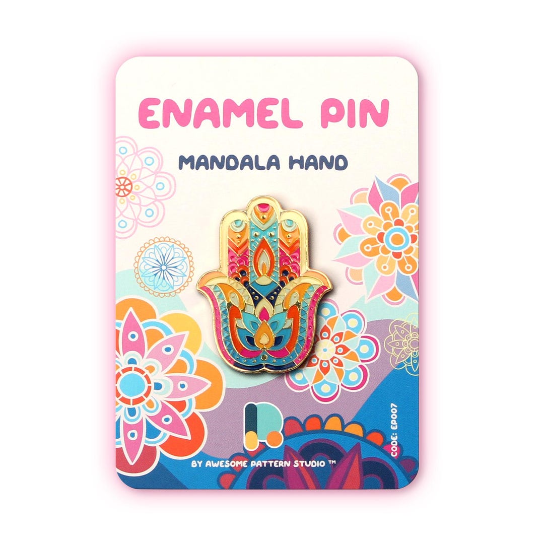 Mandala Hand Enamel Pin – Hard Enamel Spiritual Lapel Pin, Boho ...