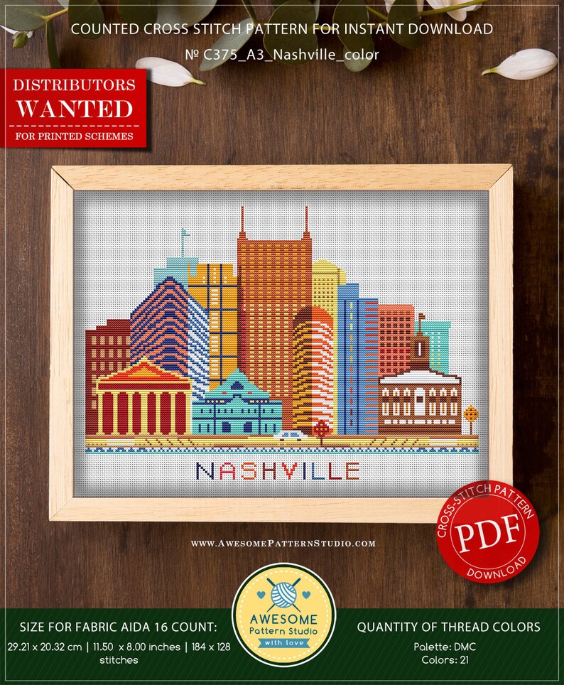A3 Nashville Color #P375 Embroidery Cross Stitch PDF Pattern Download ...