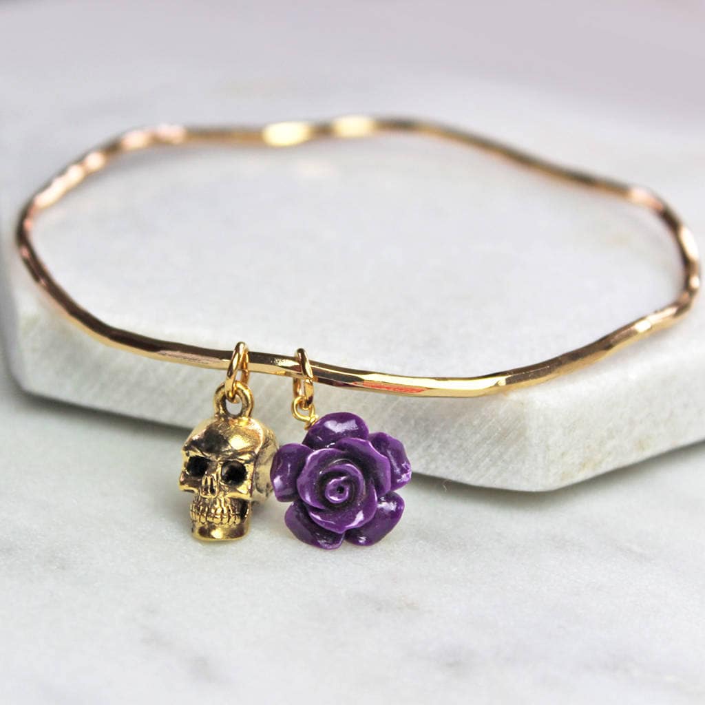 Skull Bangle With Rose - Birthday Gift - Anniversary Present ...
