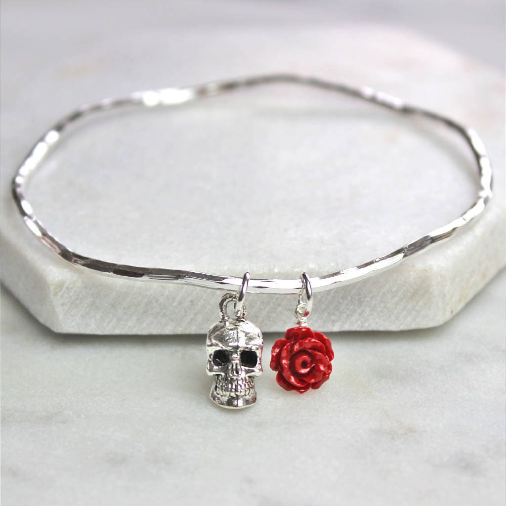 Skull Bangle With Rose - Birthday Gift - Anniversary Present ...