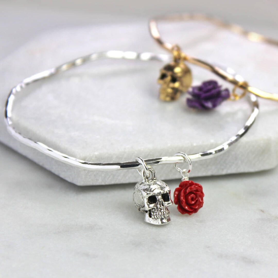 Skull Bangle With Rose - Birthday Gift - Anniversary Present ...