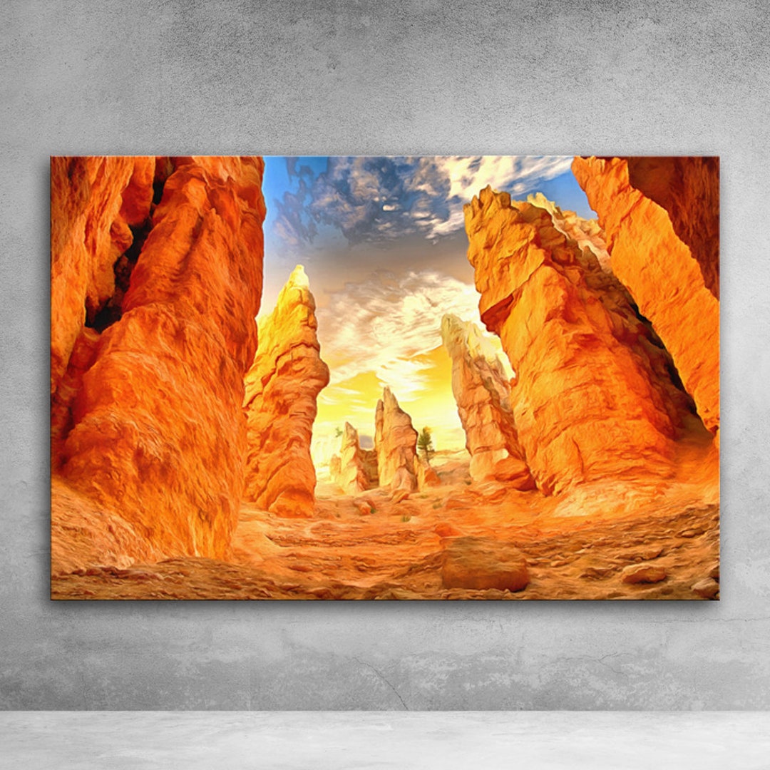 Space Landscape Print on Canvas, Desert View, Marsian Desert, Red ...