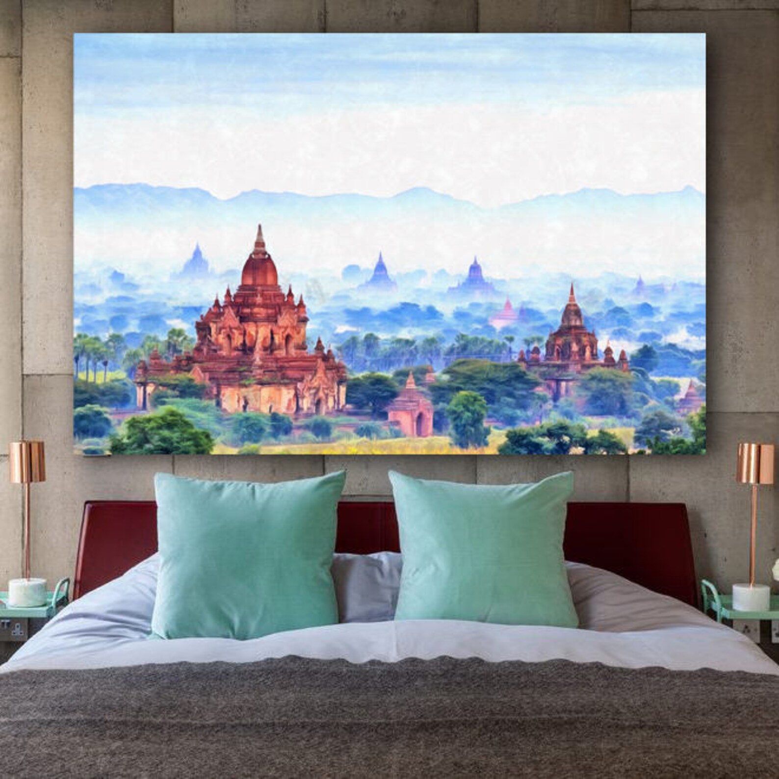 Bagan Print on Canvas, Myanmar Poster, Burmese Large Art Painting ...