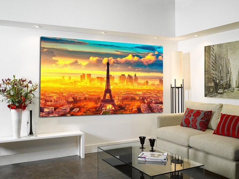 Romantic Paris Landscape Canvas Large Art Wall City Oil | Etsy