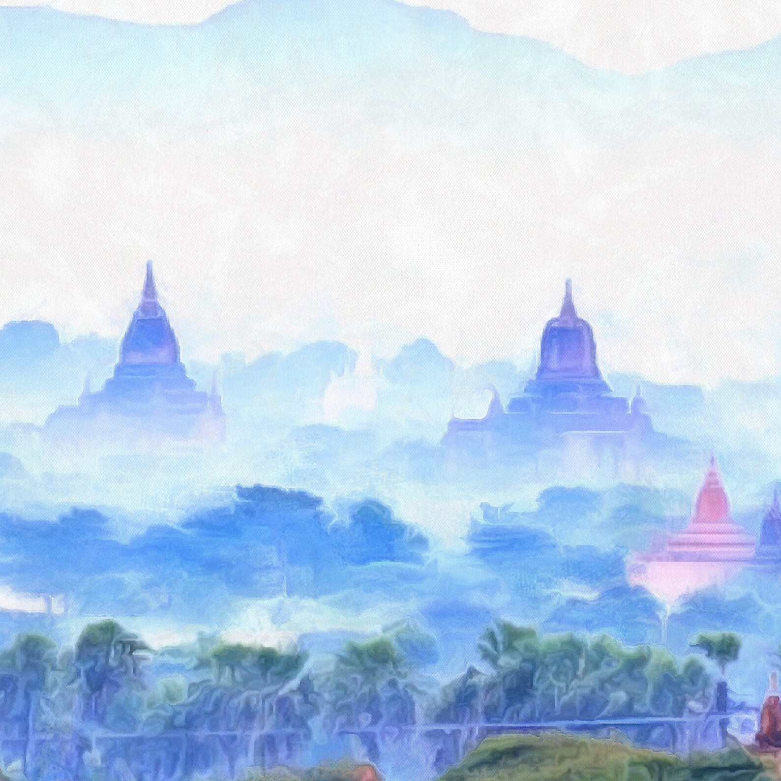 Bagan Print on Canvas, Myanmar Poster, Burmese Large Art Painting ...