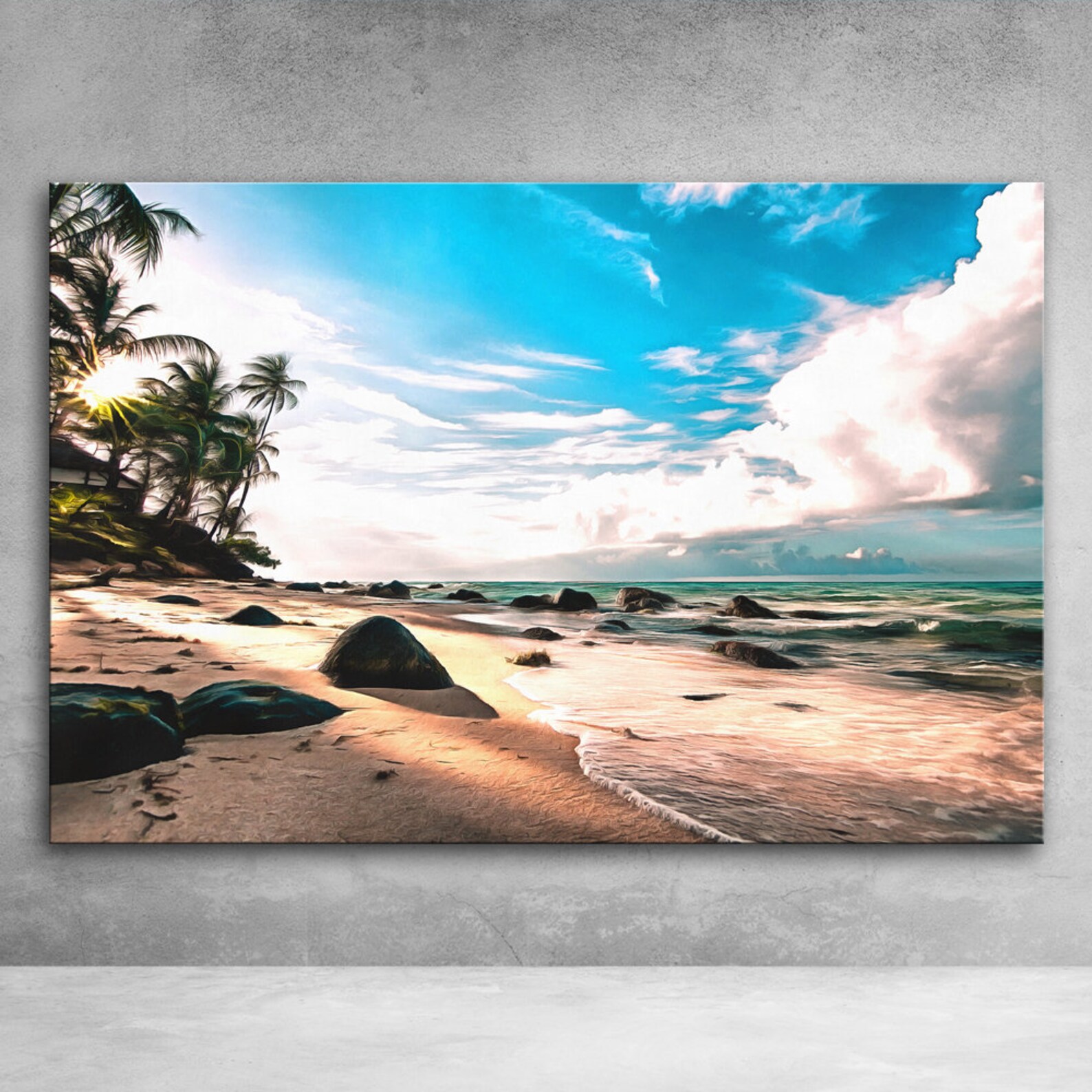 Palm Trees on the Ocean Beach Coast Print on Canvas Ocean | Etsy