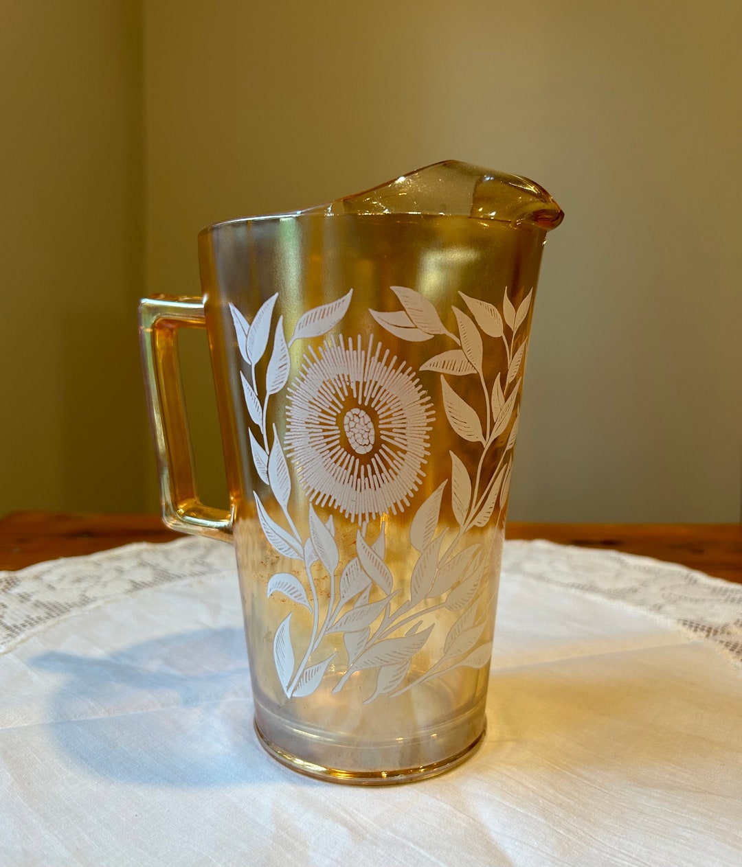Vintage 1950s Jeanette Marigold, Peach Lustre Carnival Glass Large ...
