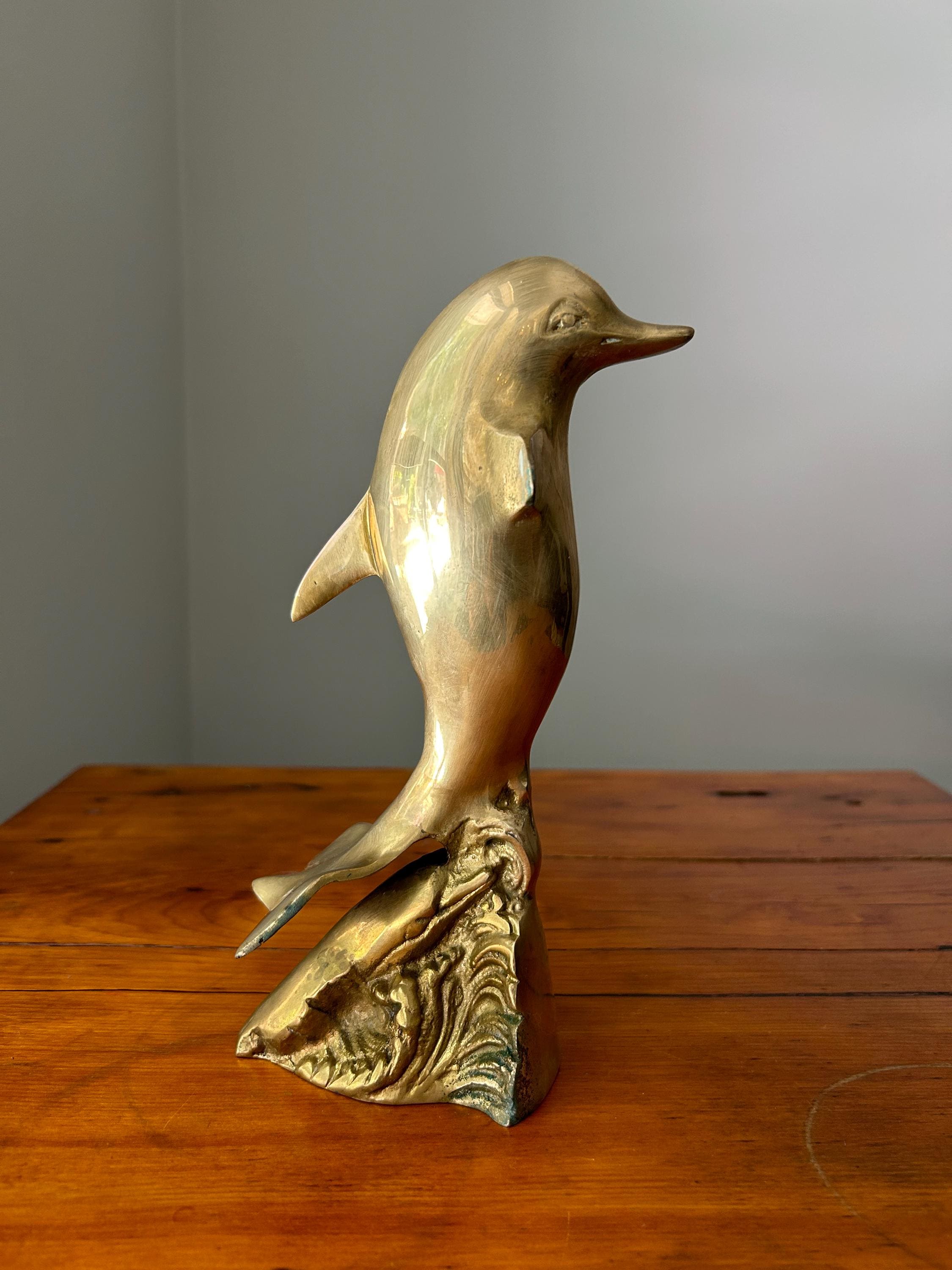 Vintage Brass Dolphin Sculpture, Mid-century Nautical Decor - Etsy
