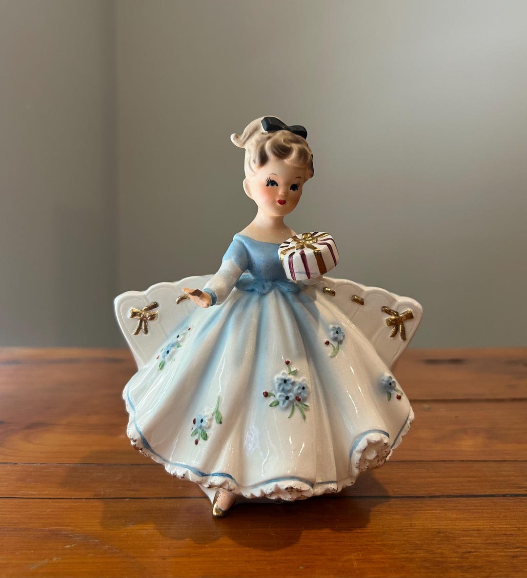 Relpo Japan Vintage Planter Vase K1364 Girl in Dress With Blue Flowers ...