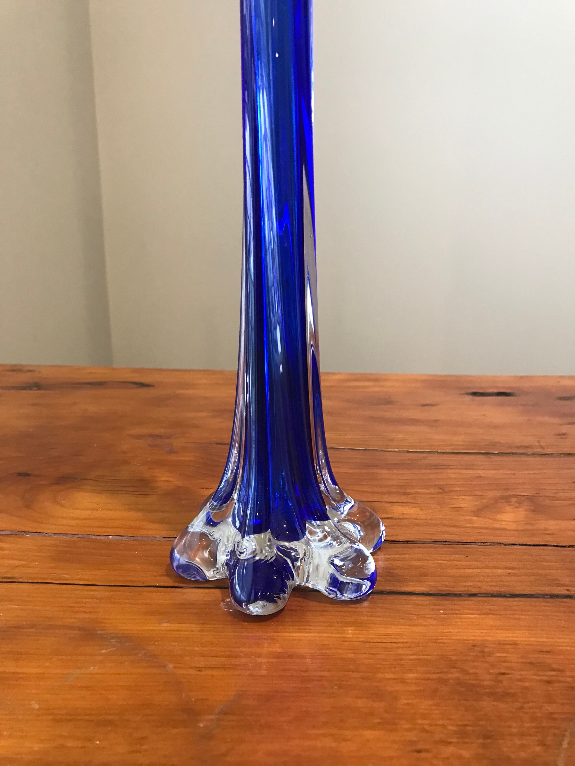Vintage Blue Twist Glass Mid Century Bud Vase With Flower - Etsy