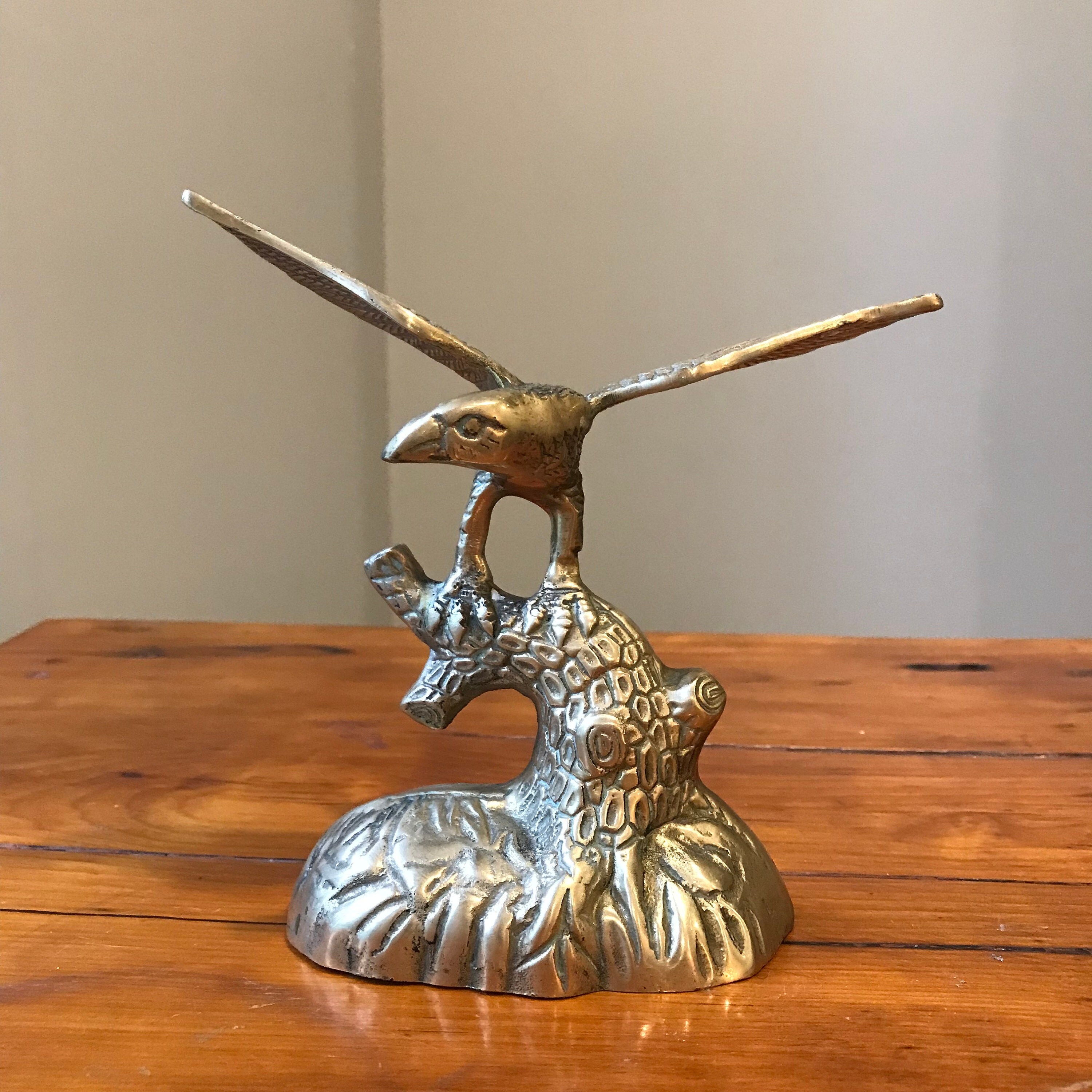 Vintage Brass Eagle on Tree Branch Sculpture, MCM Brass Mid Century ...