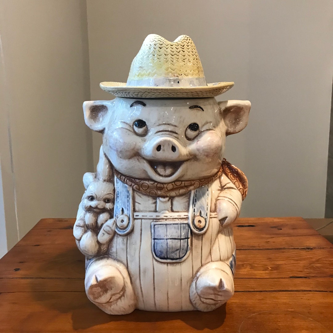 Vintage Ceramic Farmer Pig Cookie Jar by Treasure Craft USA Pottery ...