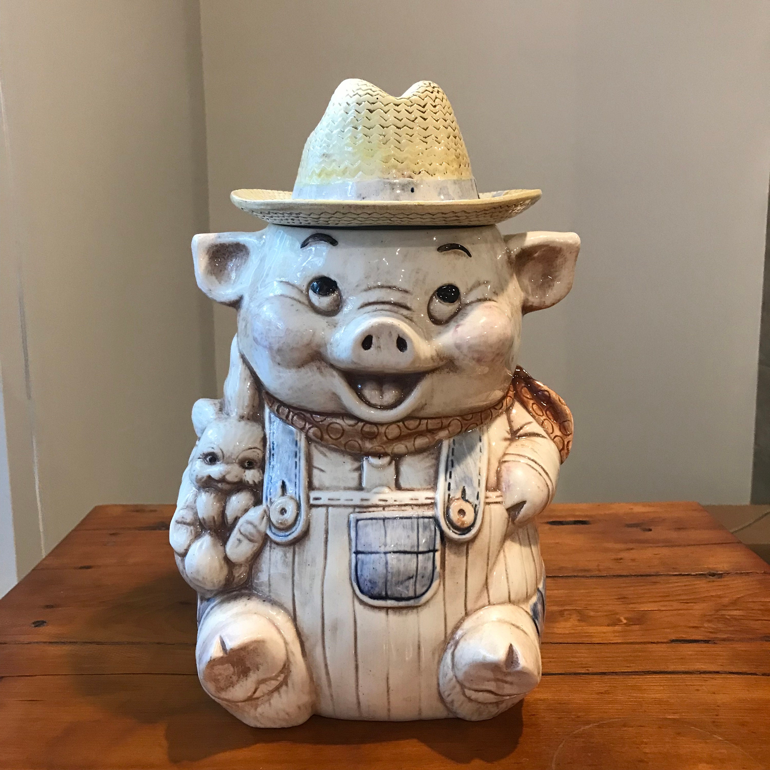 Vintage Ceramic Farmer Pig Cookie Jar by Treasure Craft USA Pottery ...