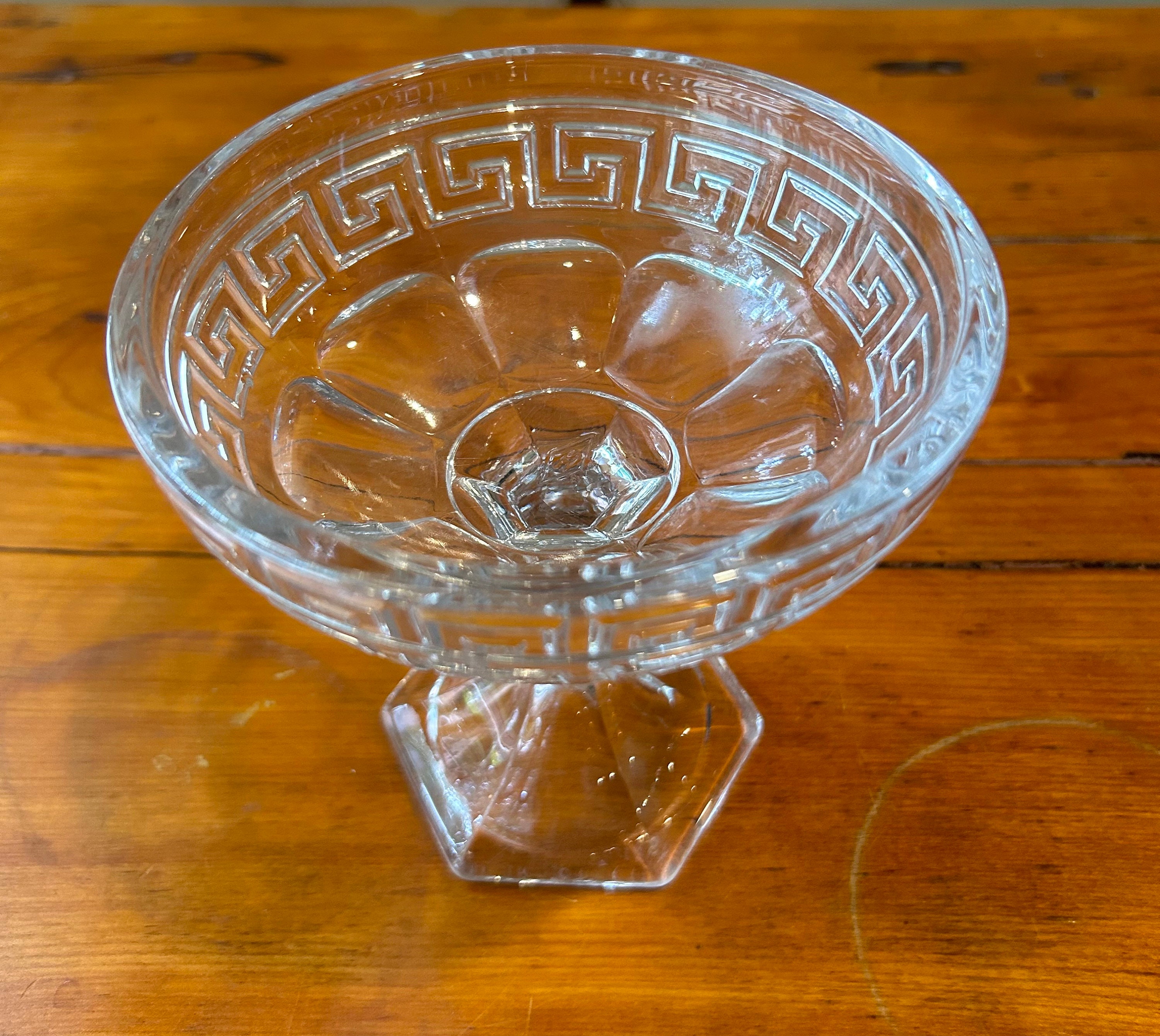 Antique Heisey Greek Key Art Deco Clear Glass Compote, Collectable ...
