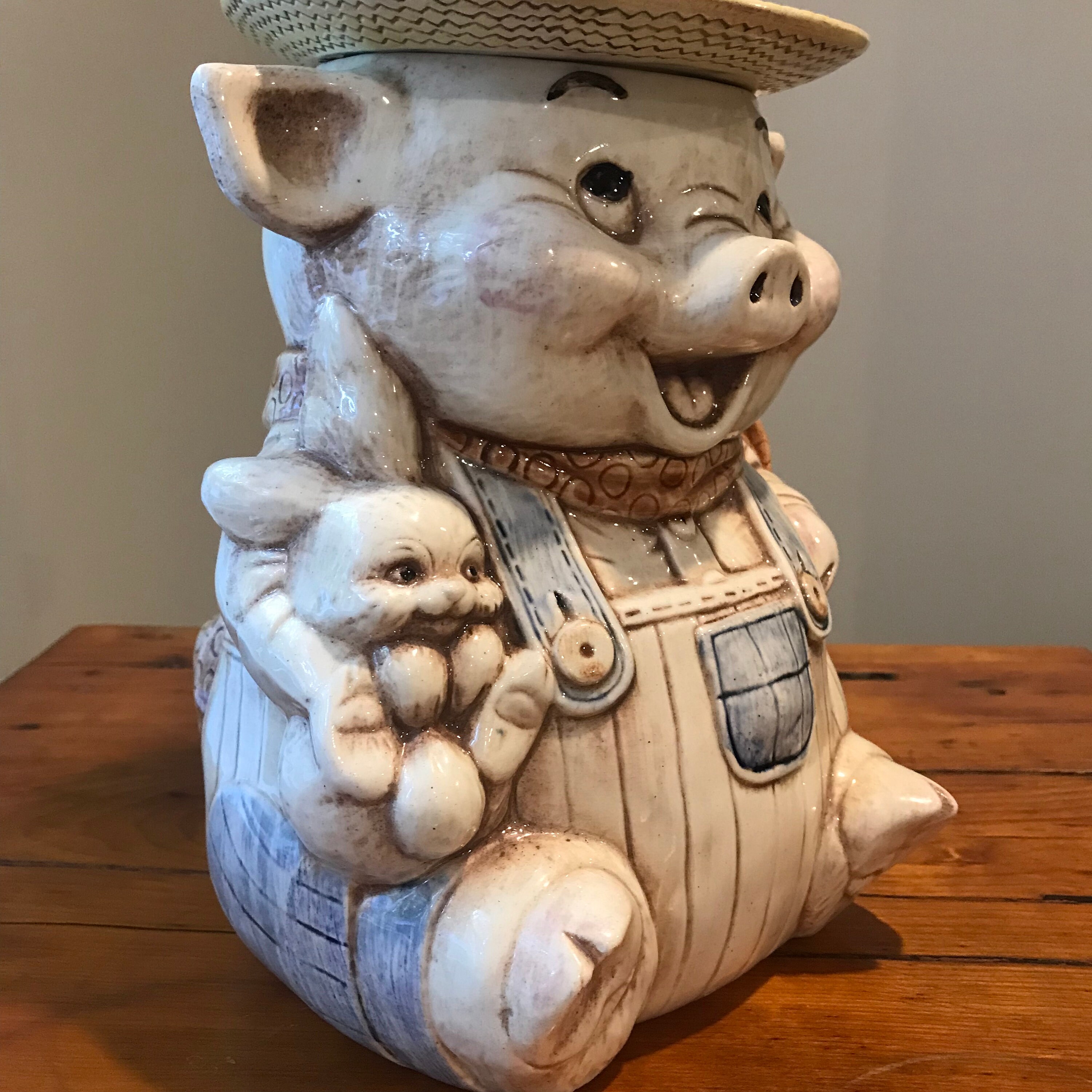 Vintage Ceramic Farmer Pig Cookie Jar by Treasure Craft USA Pottery ...