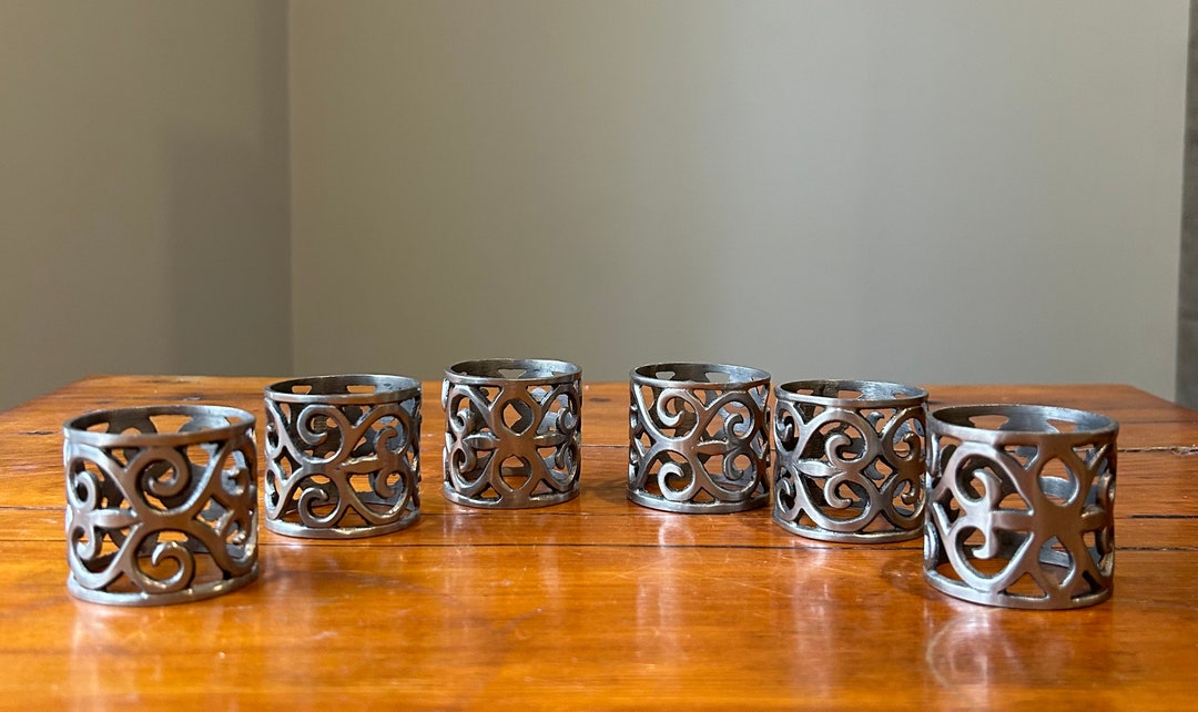 Set of 6 Vintage Pewter Scrolled Pattern Napkin Rings, Hostess Gift ...
