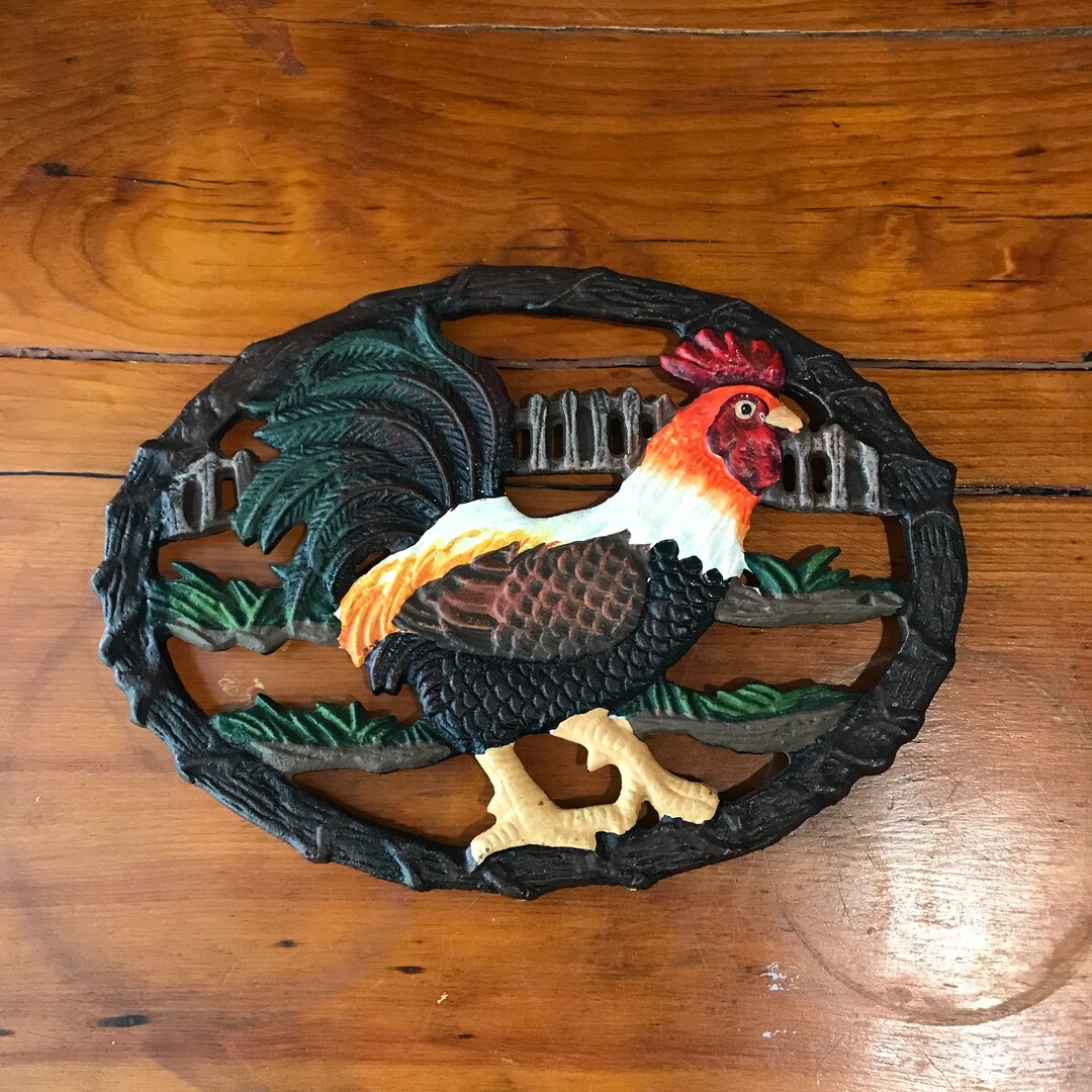 Vintage Cast Iron Rooster Trivet, Farmhouse Kitchen Decor - Etsy