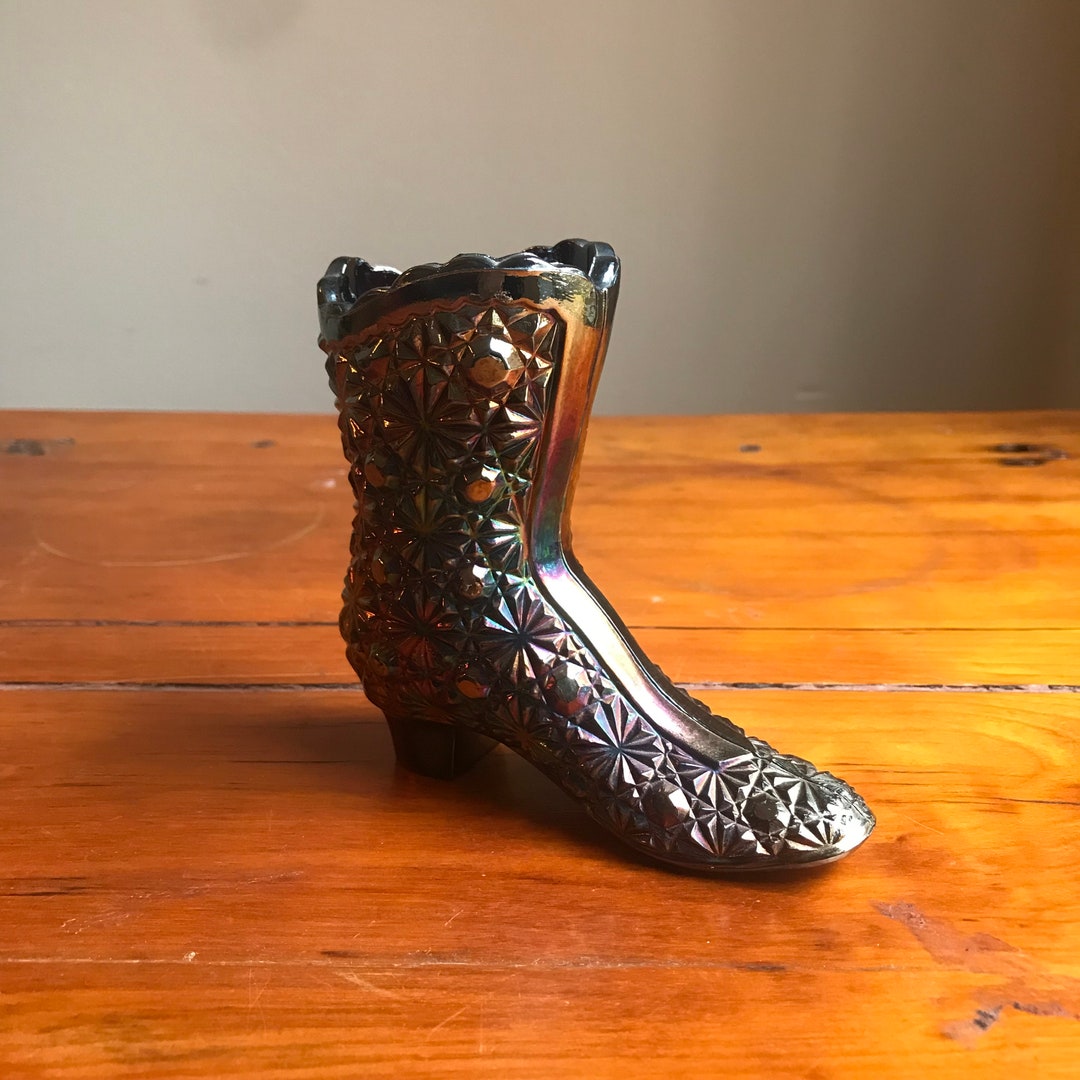 Fenton Glass Blue Carnival Glass Iridescent Vintage Shoe or Boot - Etsy