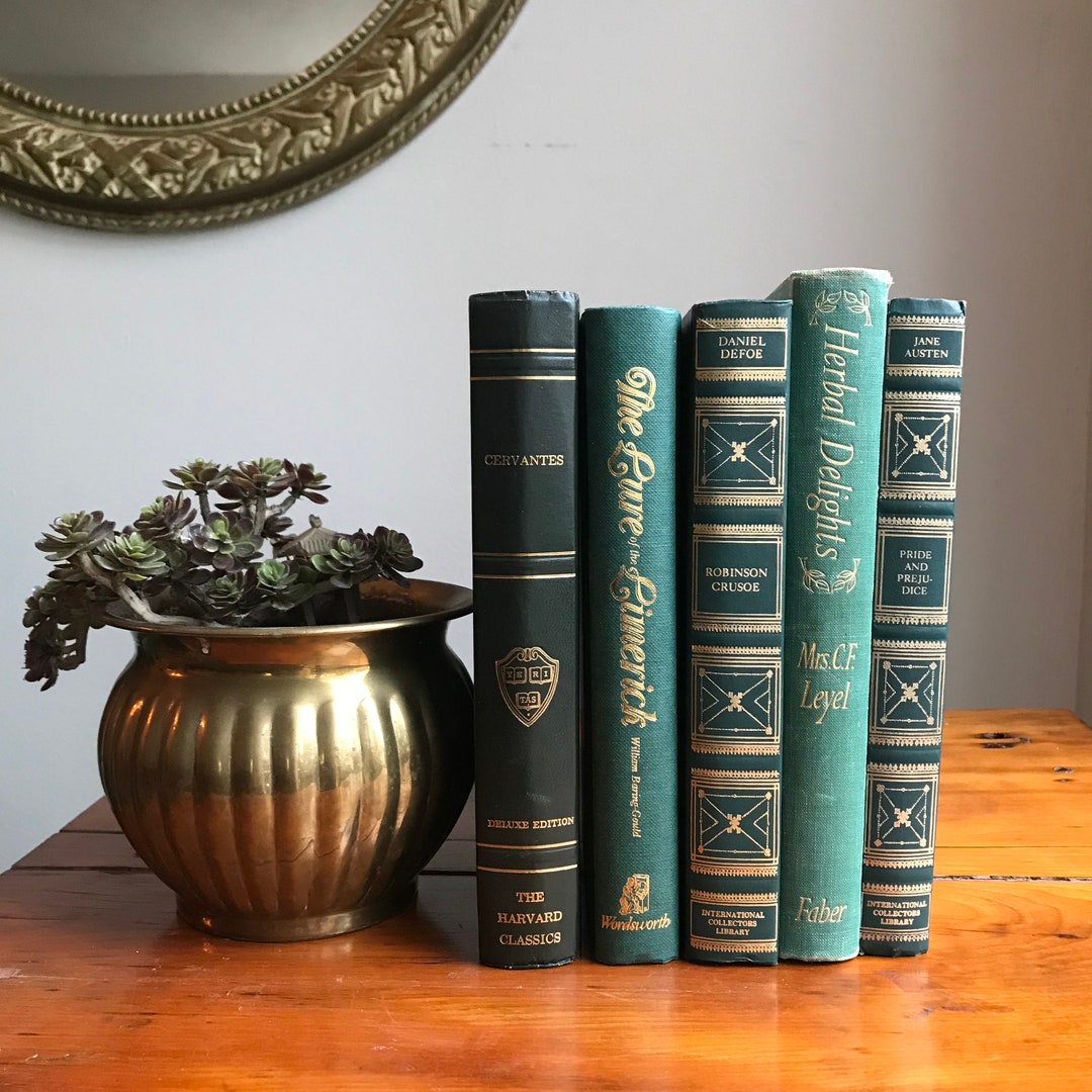 Shades of Forest Green Vintage Book Bundle, Set of Five Green ...