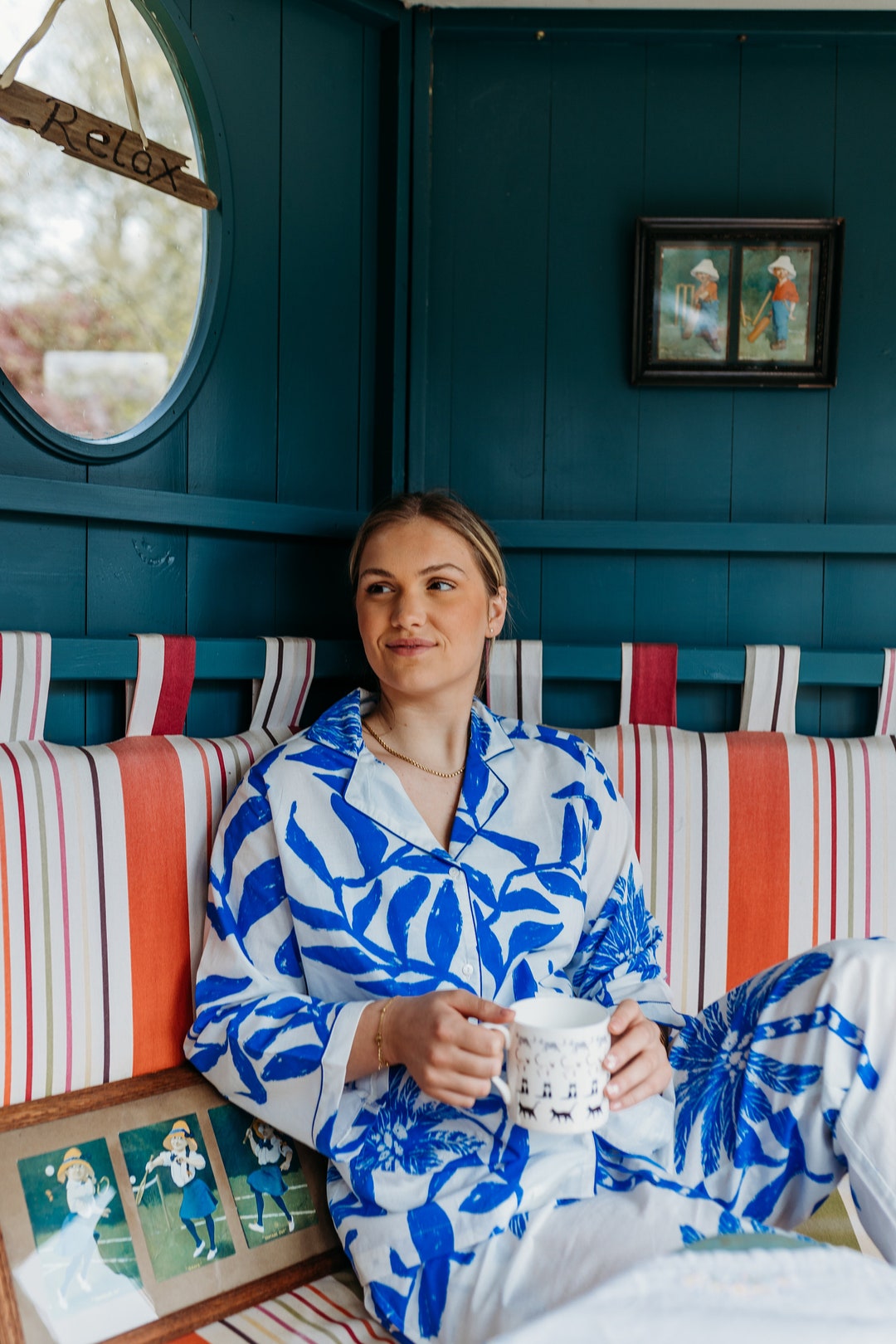 100%cotton Palm Print Pyjamas,long Sleeves Ladies Pyjama Set,ethically ...