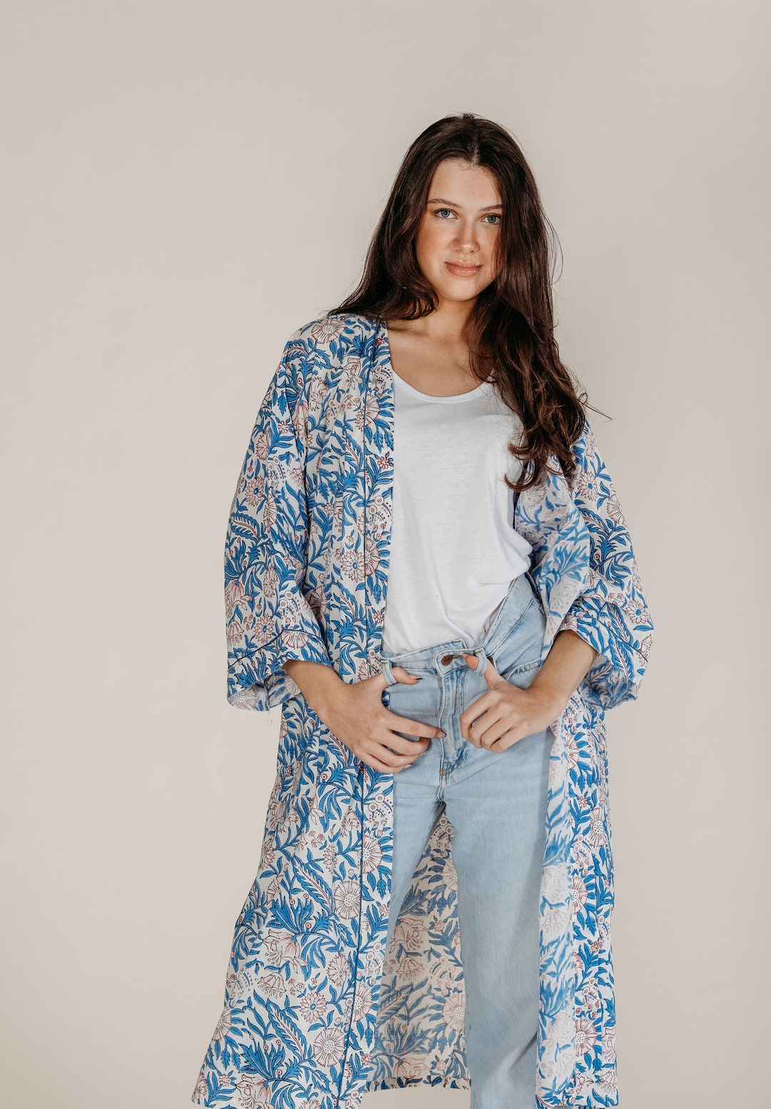 100% Cotton Summer Robe,block Printed Ladies Kimono Cardigan ...