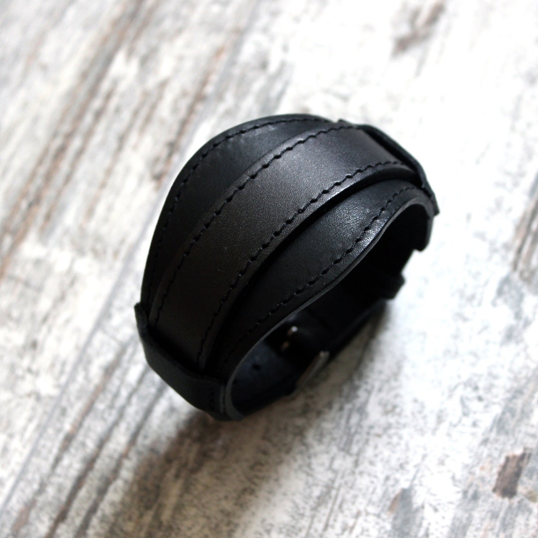 Model E - Wide Leather One Piece Watch Strap: Stitched Cuff Wristband ...