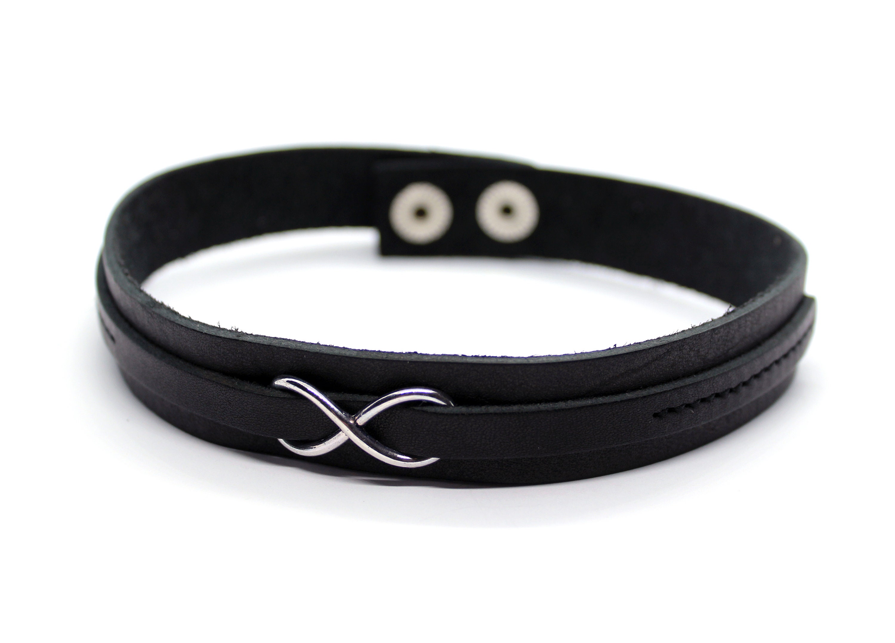 Black Leather Infinity Choker: Handmade Wide Snap Clasp Necklace - Etsy