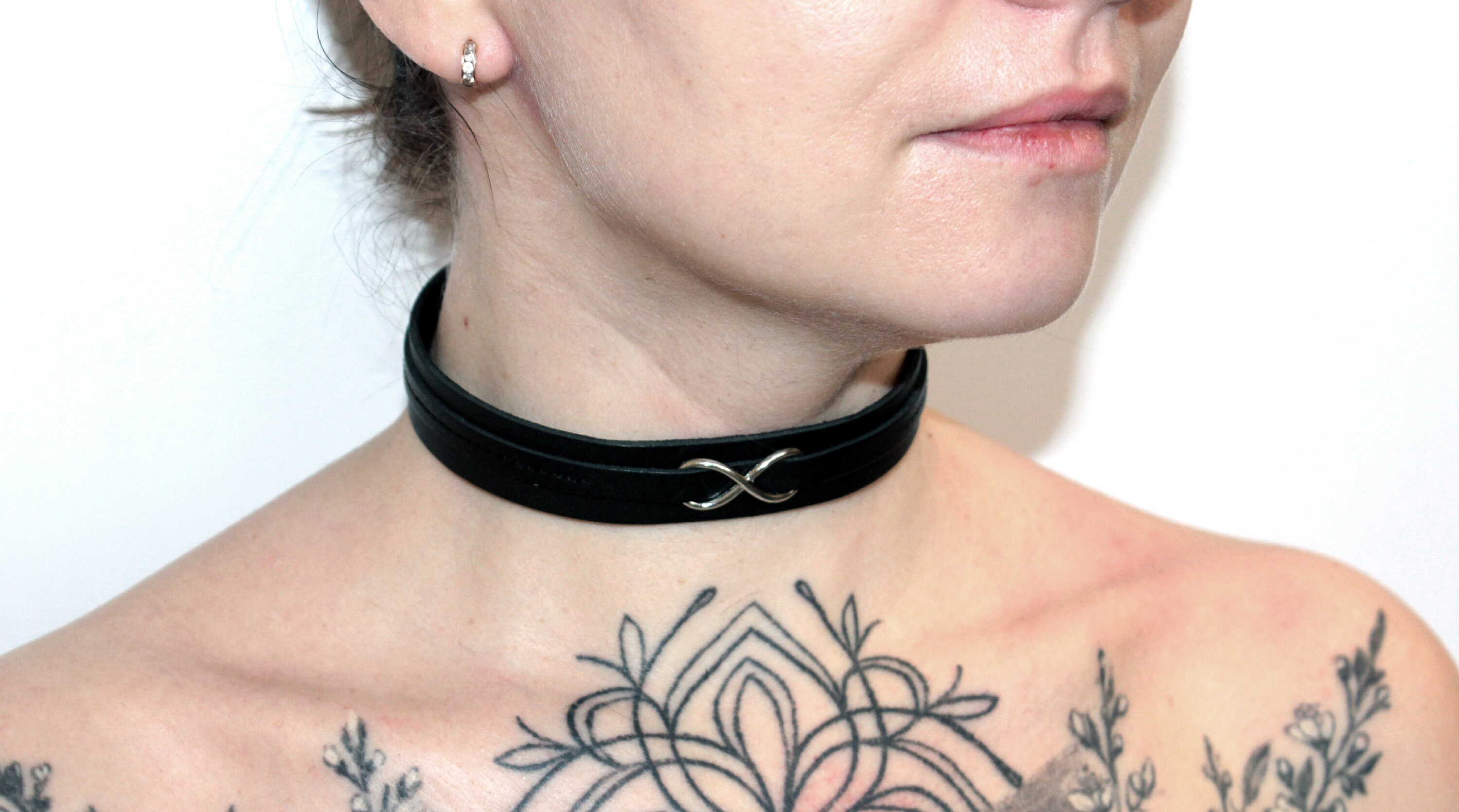 Black Leather Infinity Choker: Handmade Wide Snap Clasp Necklace - Etsy
