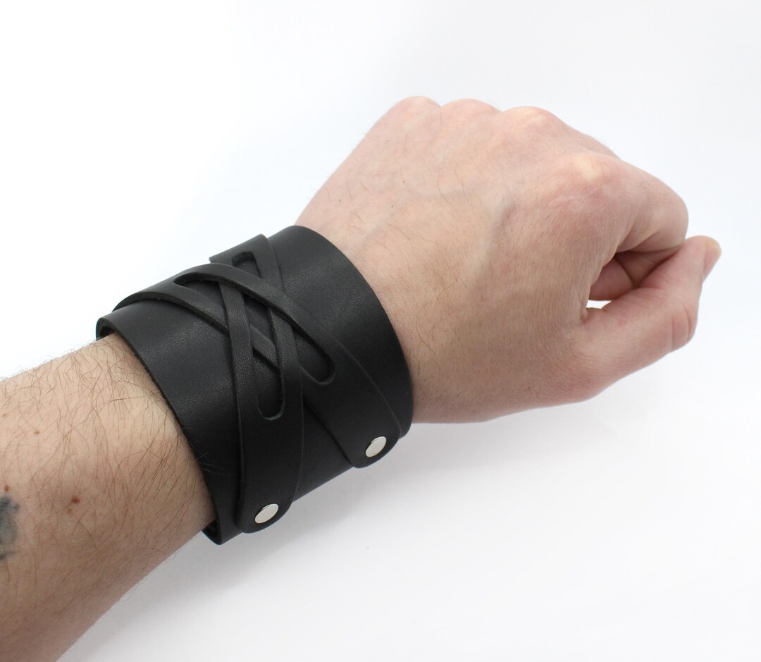 X609 Wide Leather Cuff Bracelet: Cyberpunk Cross-decorated Bracer - Etsy
