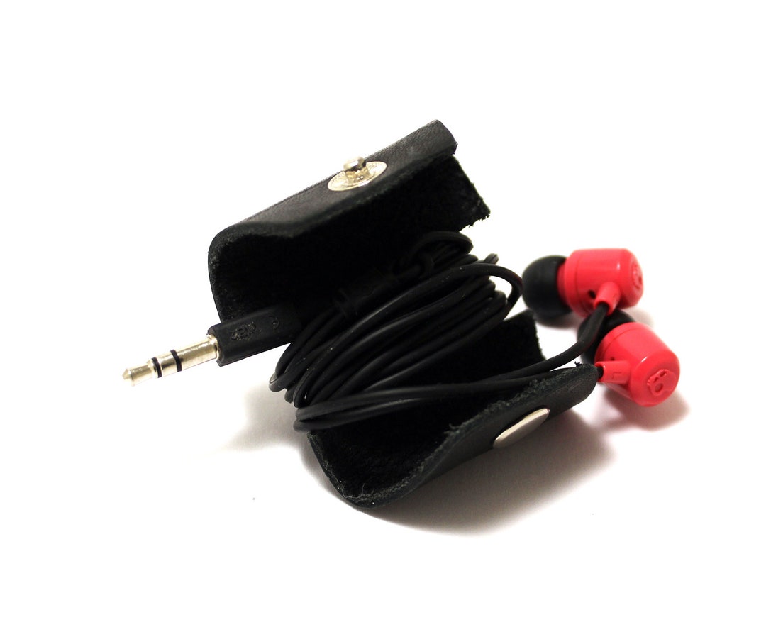 Black Leather Headphone Cable Organizer: Travel Accessories - Etsy