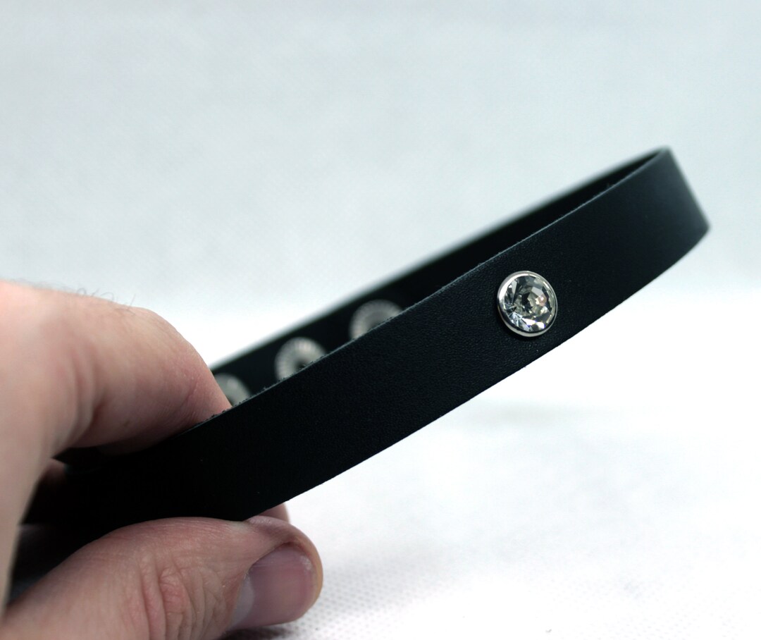 Black Leather Choker: Rhinestone Crystal Snap Clasp, Party Jewelry - Etsy