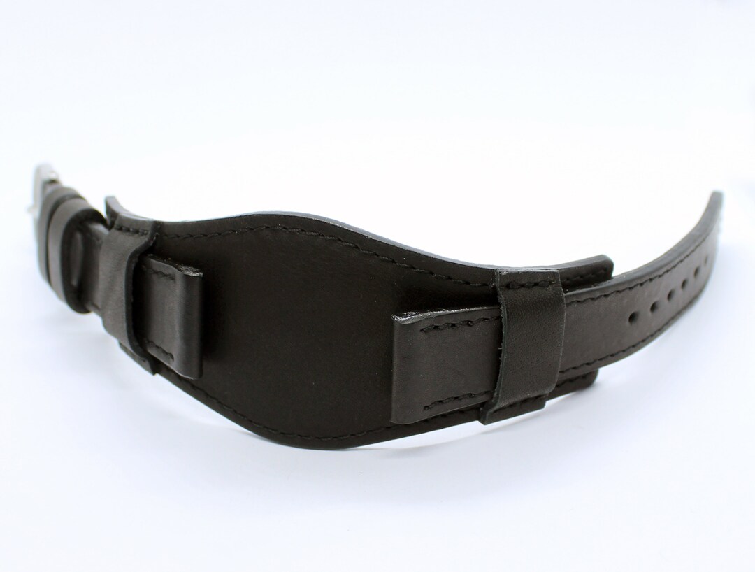 Model B Wide Black Leather Watch Strap: Stitched Cuff Pad, 20mm 22mm - Etsy