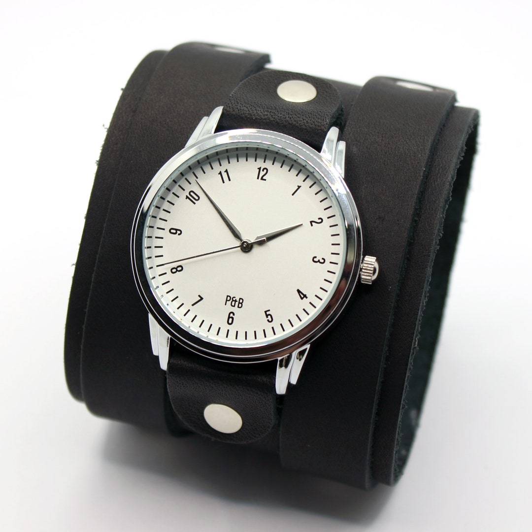 Handmade Wide Leather Cuff Watch: Riveted Punk Rock Style - Etsy